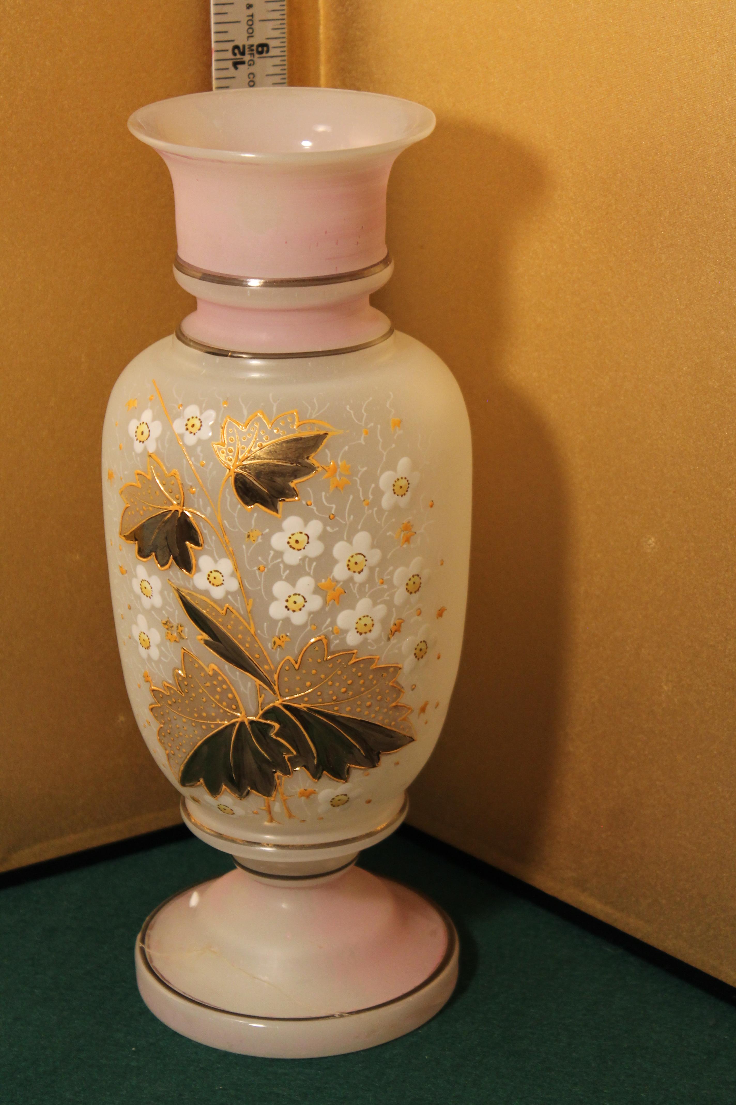 Glass vase with raised painted leaf/floral design | InstAppraisal