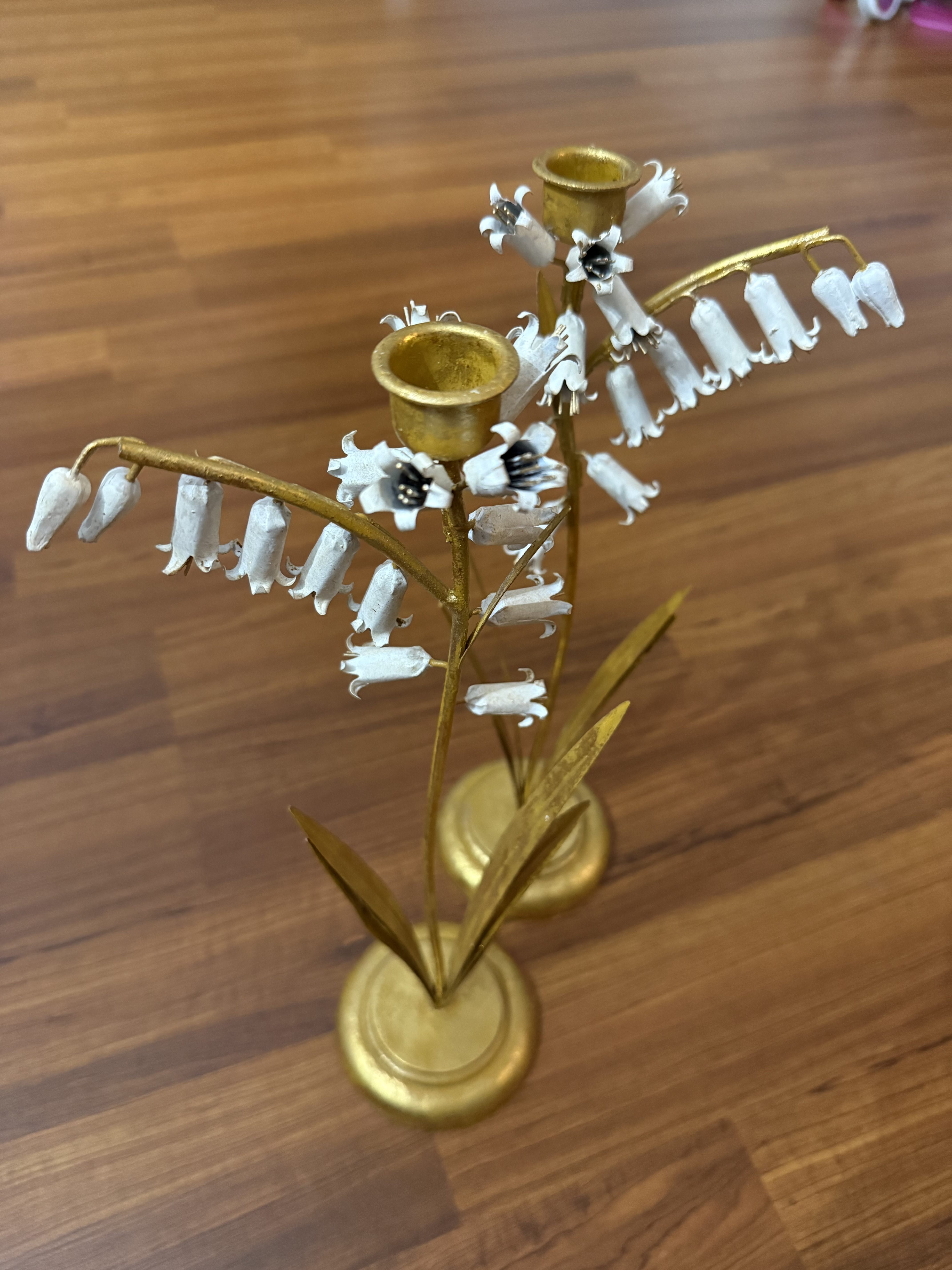 Metal candle holders with metal flowers $20 - $40 (Mid-20th Century ...