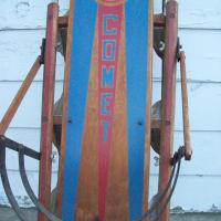 COMET SNOW SLED VINTAGE METAL RAIL, BACK & WOOD RACING SLEIGH - CIRCA ...