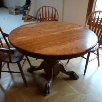 Jefferson Slide Oak Table with lion paw legs, Sep 6 193? stamped on ...
